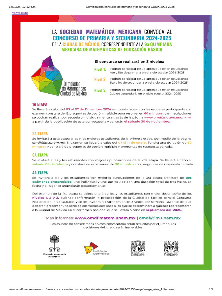 Convocatoria concurso de primaria y secundaria CDMX 2024-2025 | PDF