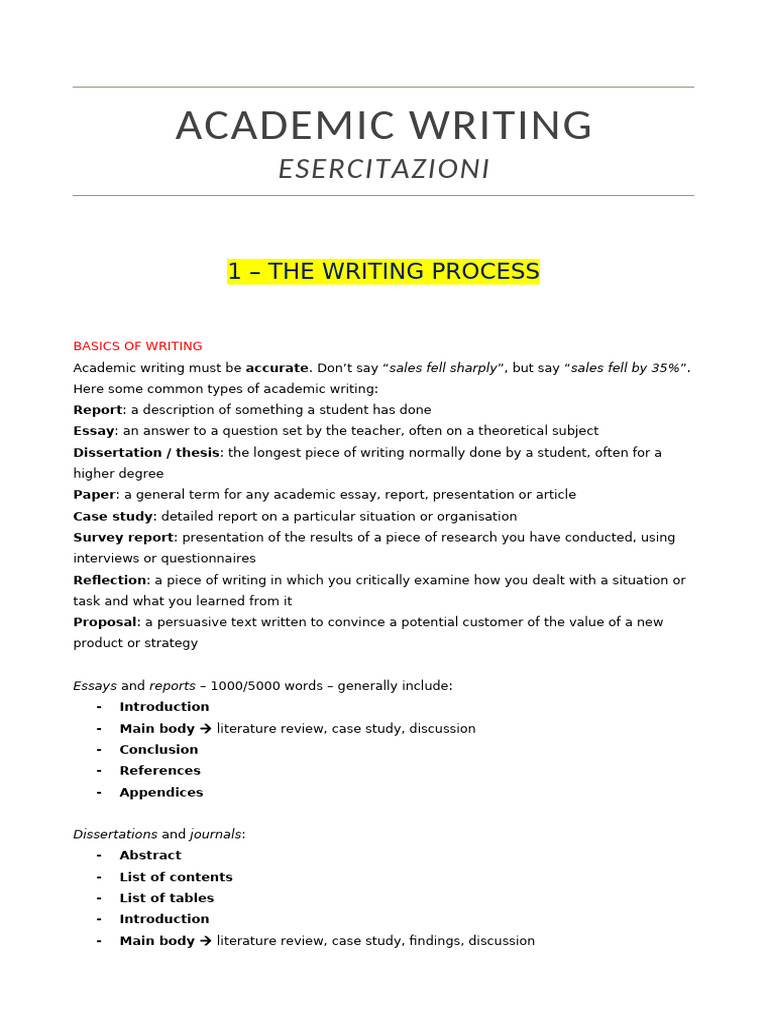 Lingua Inglese - Academic Writing | PDF | Thesis | Essays