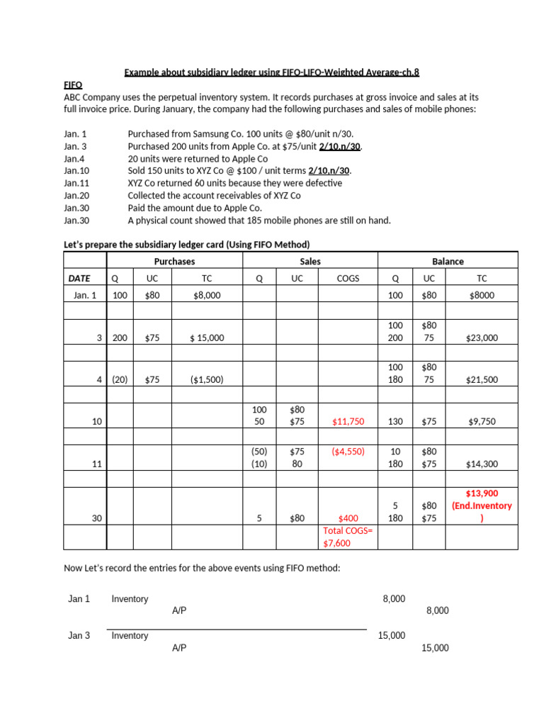 Example 1 About Subsidiary Ledger Card-Chapter 8 | PDF | Cost Of Goods ...