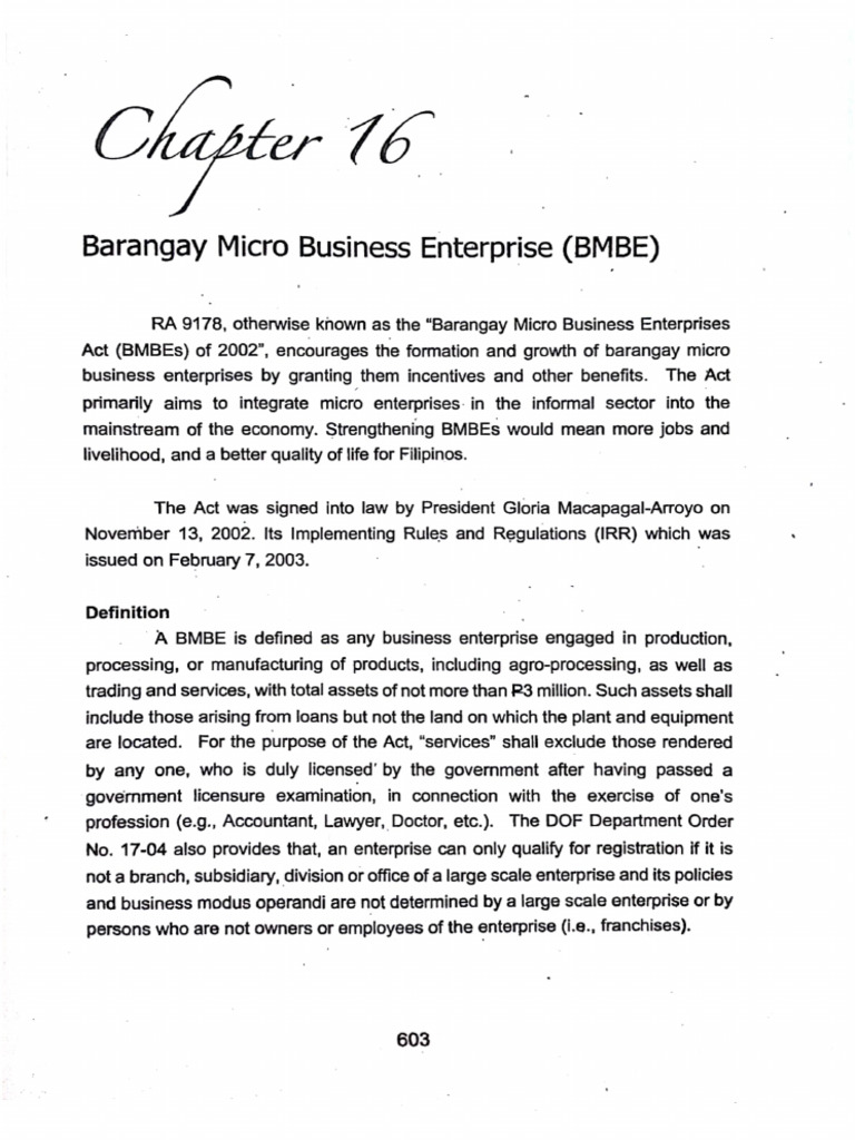 Chapter 16 - Barangay Micro Business Enterprise | PDF