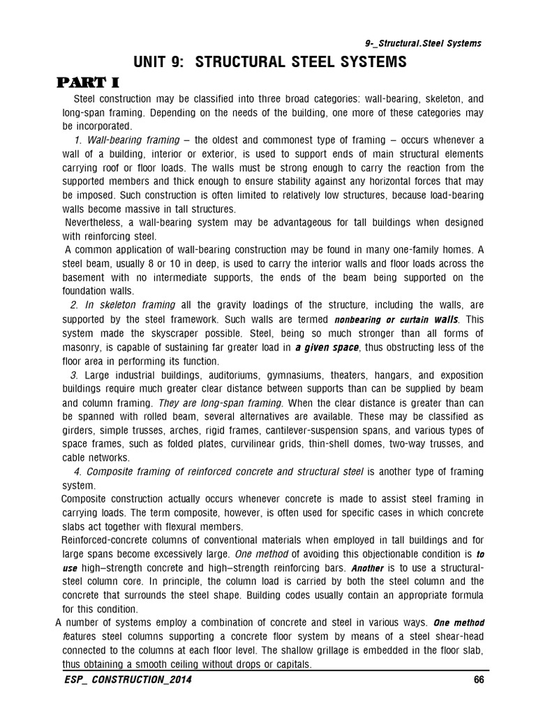 9 Struc. Steel Systems.adv.Cl.review Sent. p. 73 | PDF | Framing (Construction) | Concrete