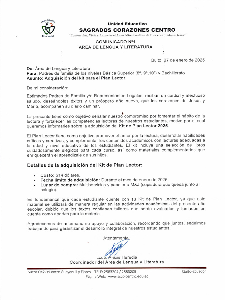 Comunicado Plan Lector | PDF