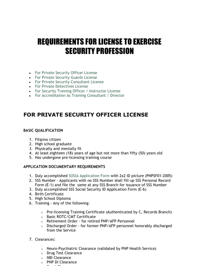 Requirements For License To Exercise Security Profession | PDF ...