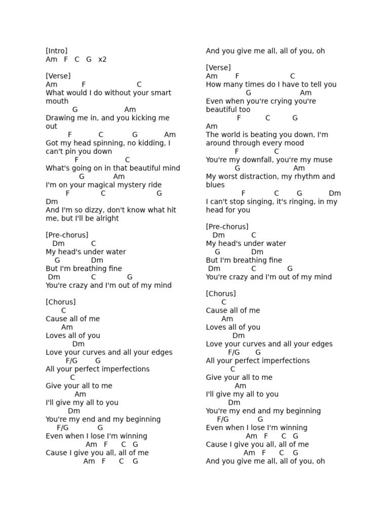 Allofme_Am_Chords | PDF | Song Structure | Songs