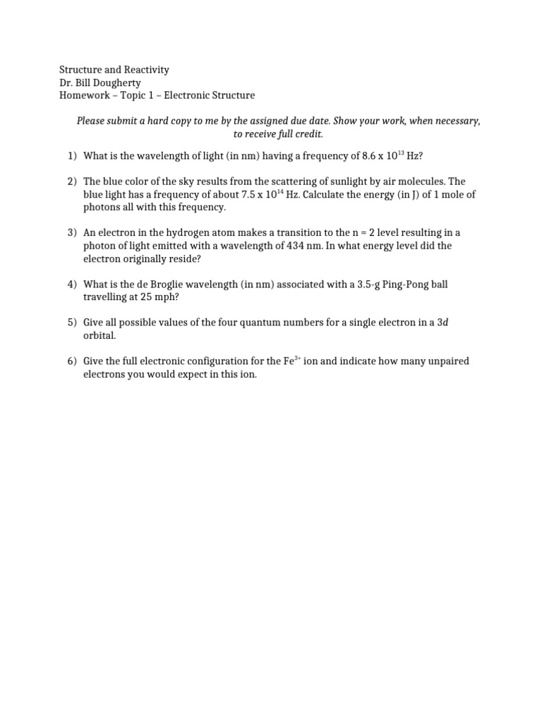 Electronic Structure Homework | PDF