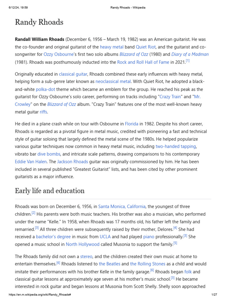 Randy Rhoads - Wikipedia | PDF