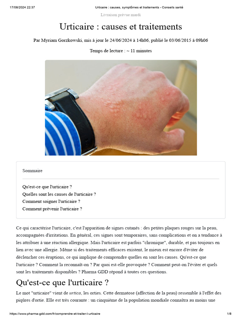 Urticaire : causes, symptômes et traitements | PDF | Allergie | Immunologie