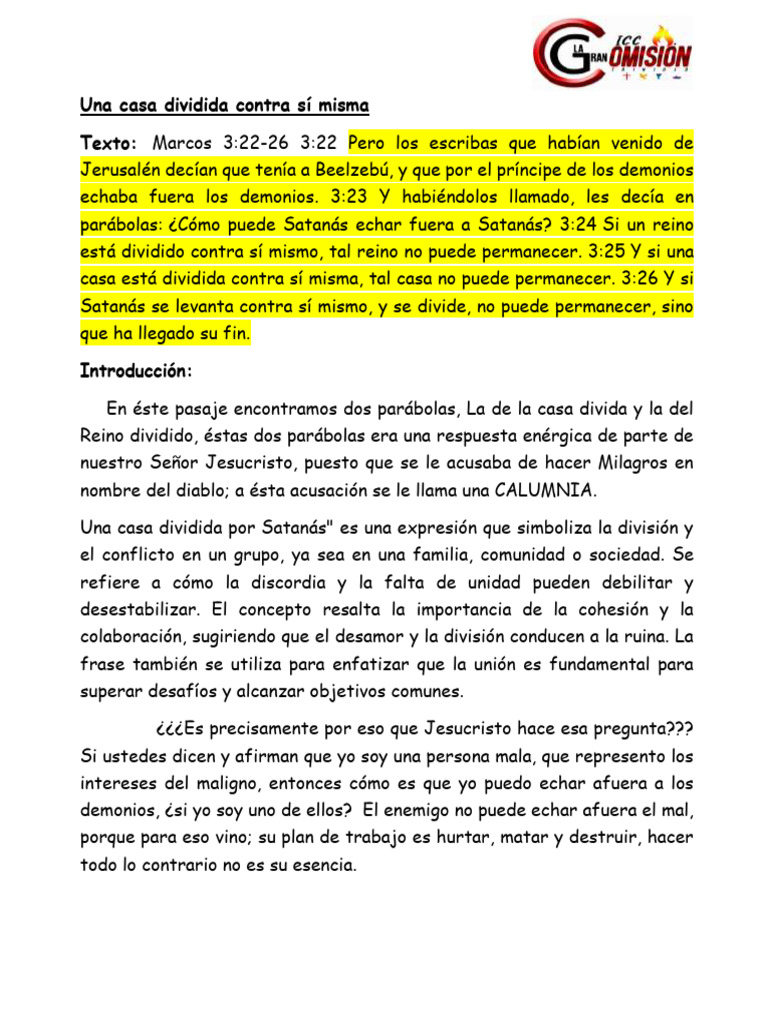 Una casa dividida contra sí misma | PDF | Oración | Amor