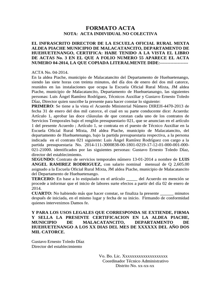 Formato Certificacion Acta | PDF | Gobierno