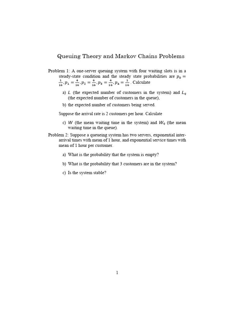Queueing Theory And Markov Chains Problems With Solution Pdf Markov