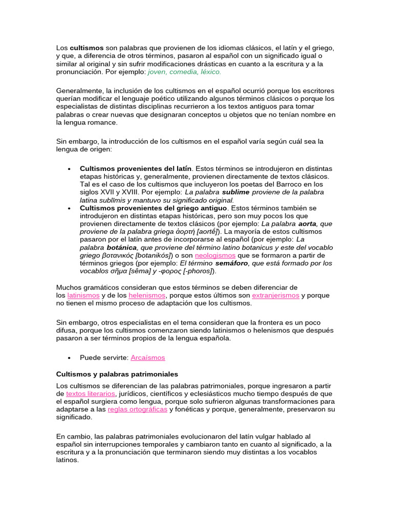 Los Cultismos | PDF | Lengua española | latín
