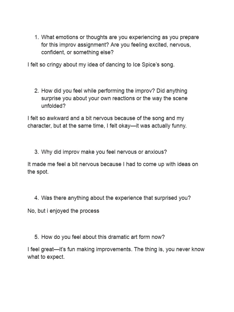 Improv Assignment Reflections | PDF
