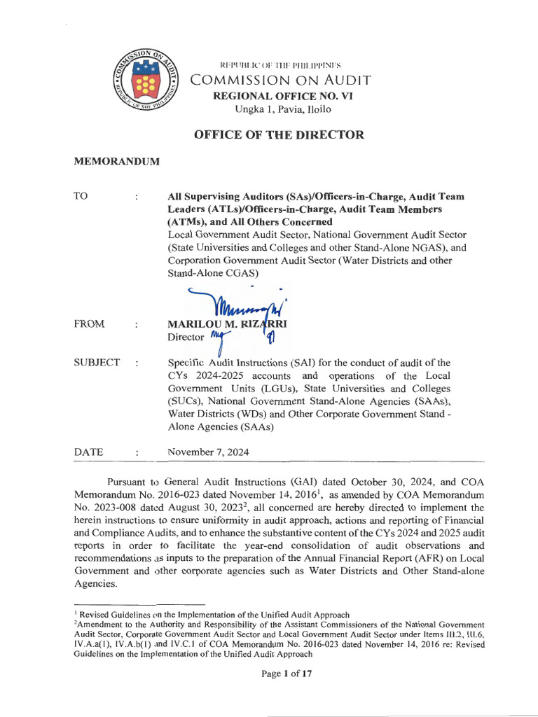 SAI For The Conduct of Audit of The CYs 2024-2025 Accounts and Operations of The LGUs, SUCs and ...