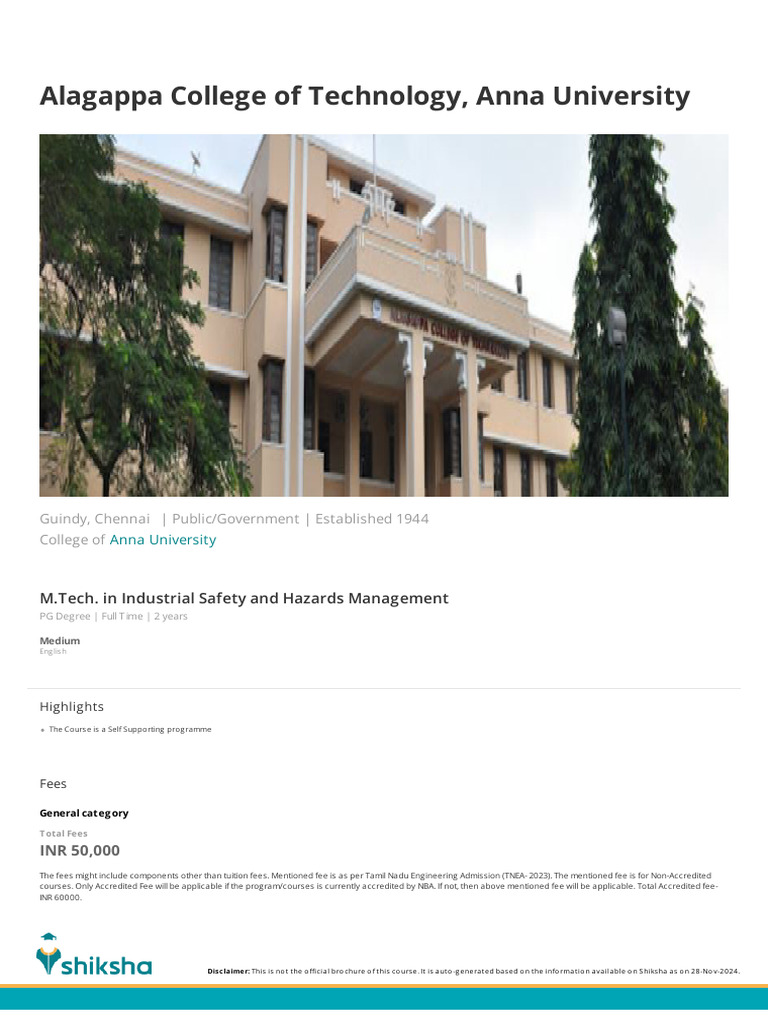 Alagappa College of Technology Fees & Admission | PDF | Qualifications ...