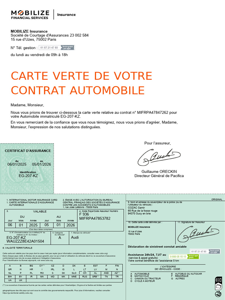 Carte Verte d'Assurance Automobile | PDF | Assurance | Économie