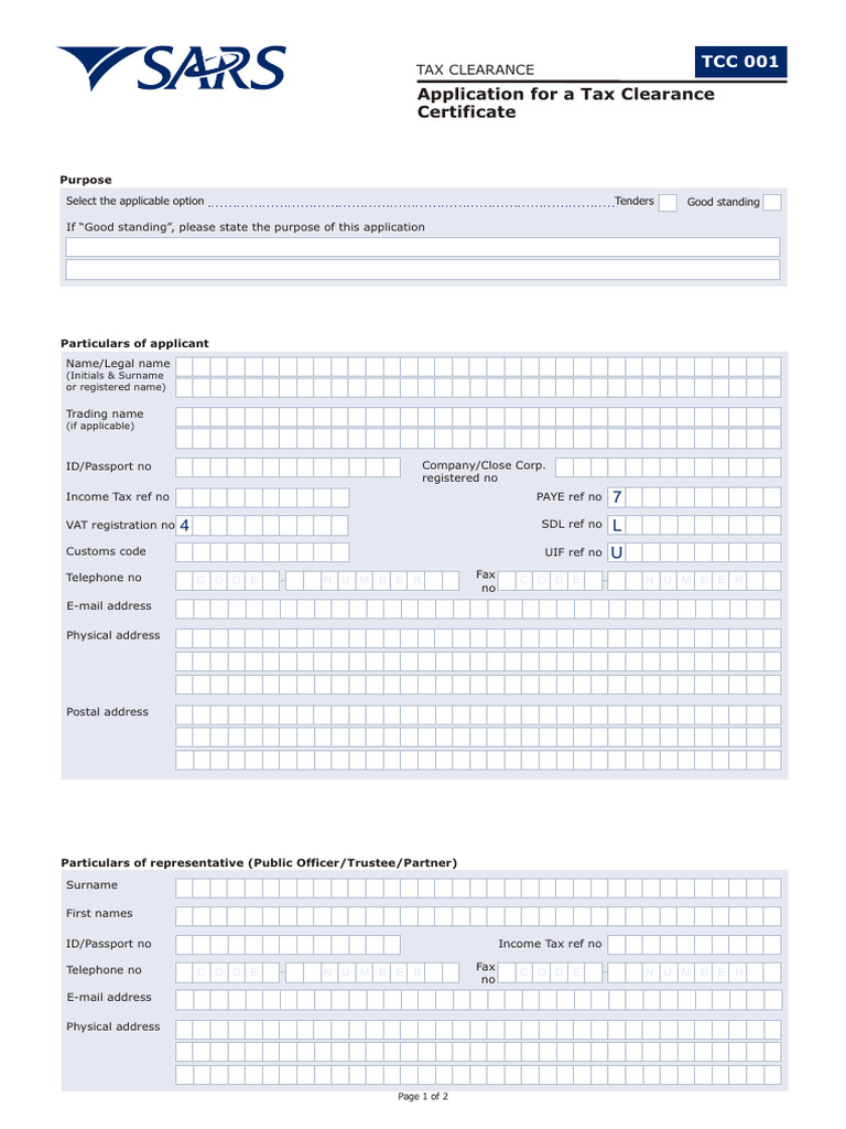 TCC001 Application For A Tax Clearance Certificate | PDF | Taxes ...