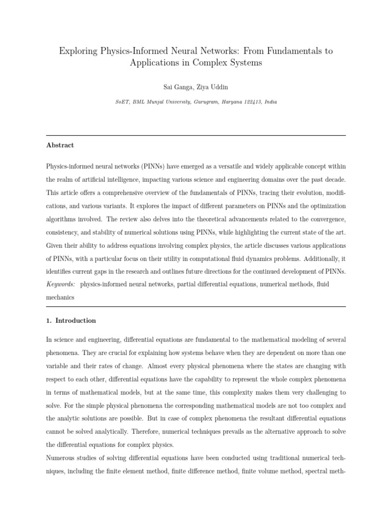 Exploring Physics-Informed Neural Networks - From Fundamentals To Applications in Complex ...
