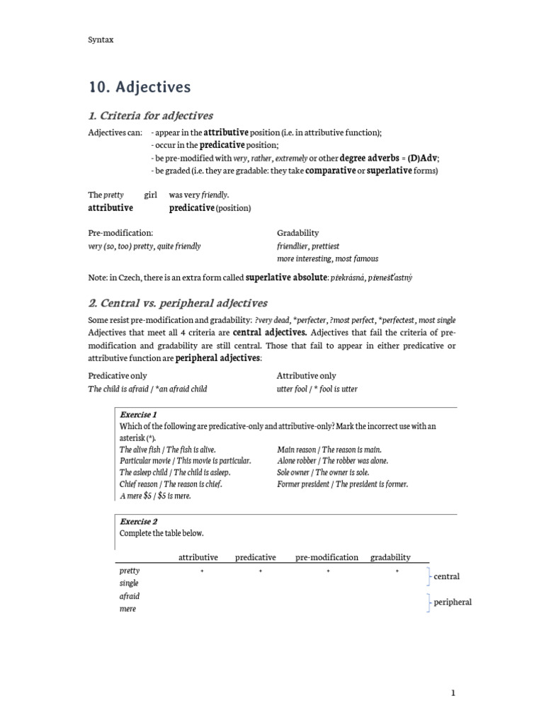 Syntax w10 Adjectives | PDF | Adjective | Language Mechanics