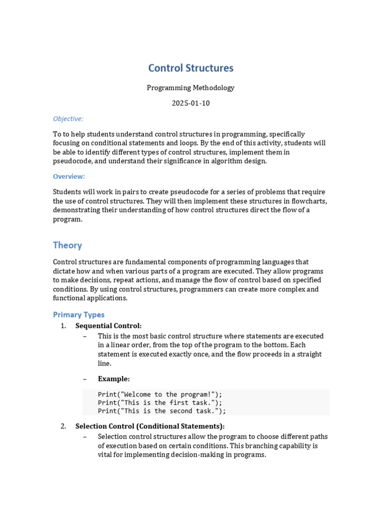 ControlStructures | PDF | Control Flow | Computer Program ControlStructures | PDF | Control Flow | Computer Program