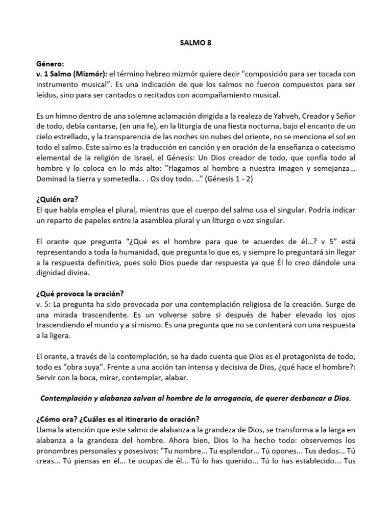 Salmo 8 EXEGESIS (1) | PDF | Salmos | Deidad creadora