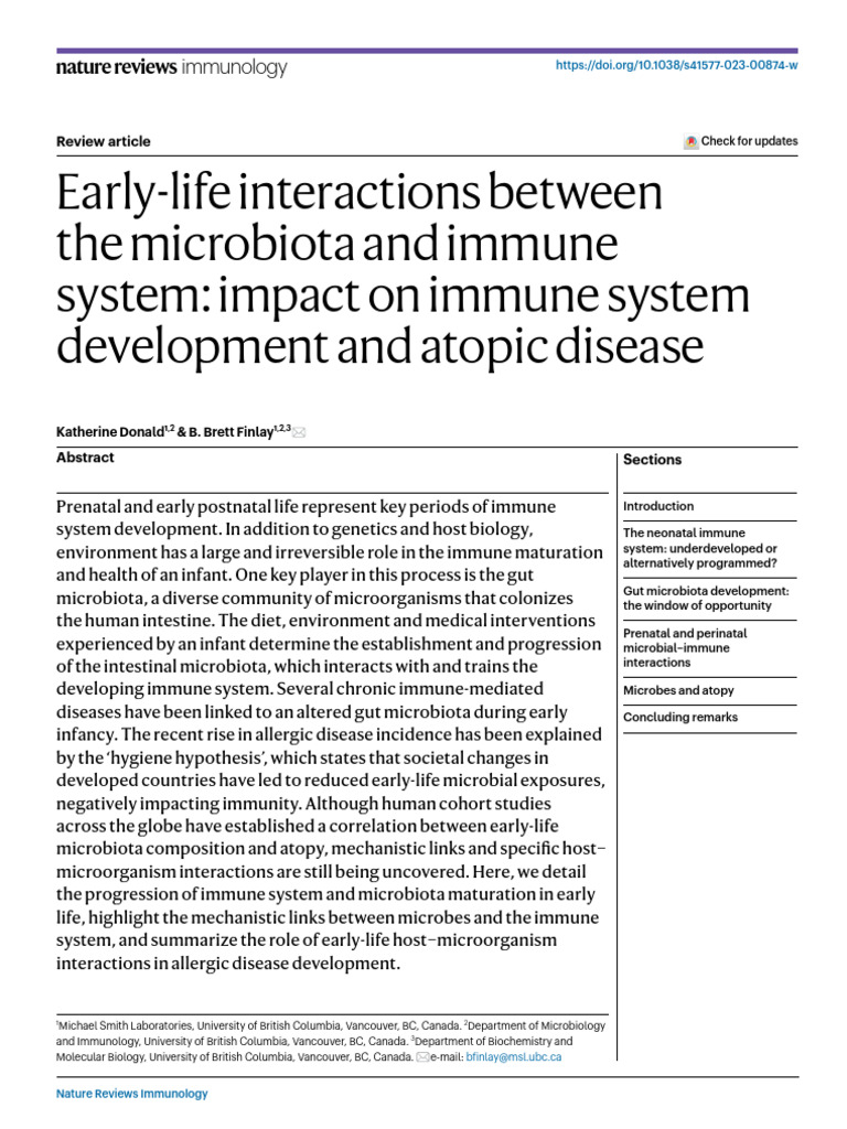 Early-Life Interactions Between The Microbiota and Immune System Impact ...