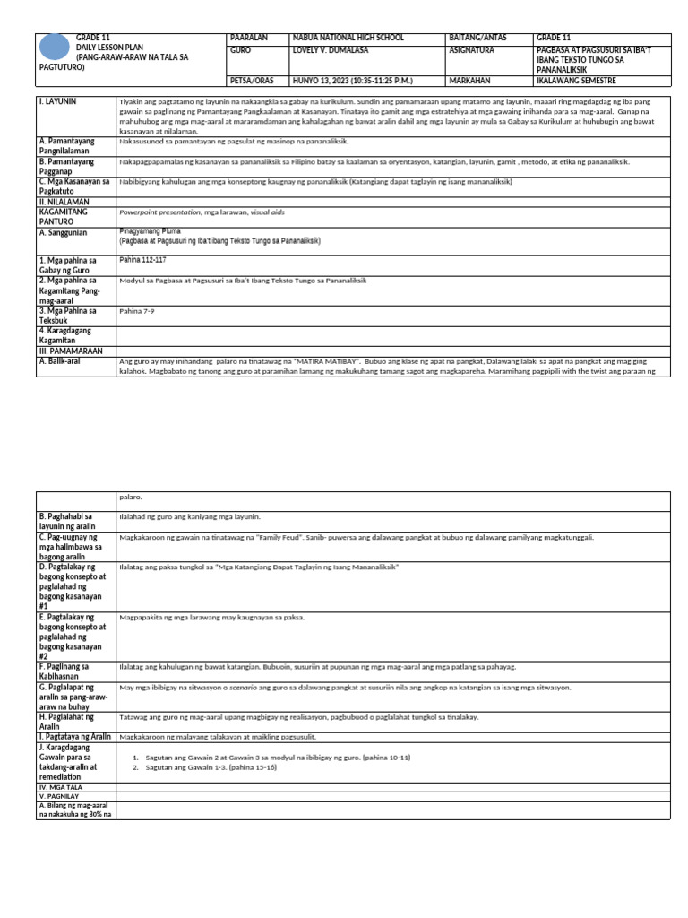 DLP COT JUNE 2023 | PDF