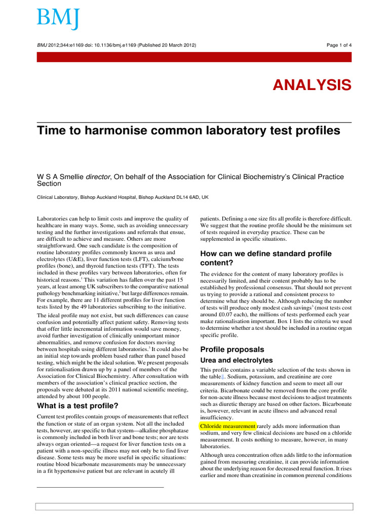 Time To Harmonise Common Laboratory Test Profiles | PDF ...