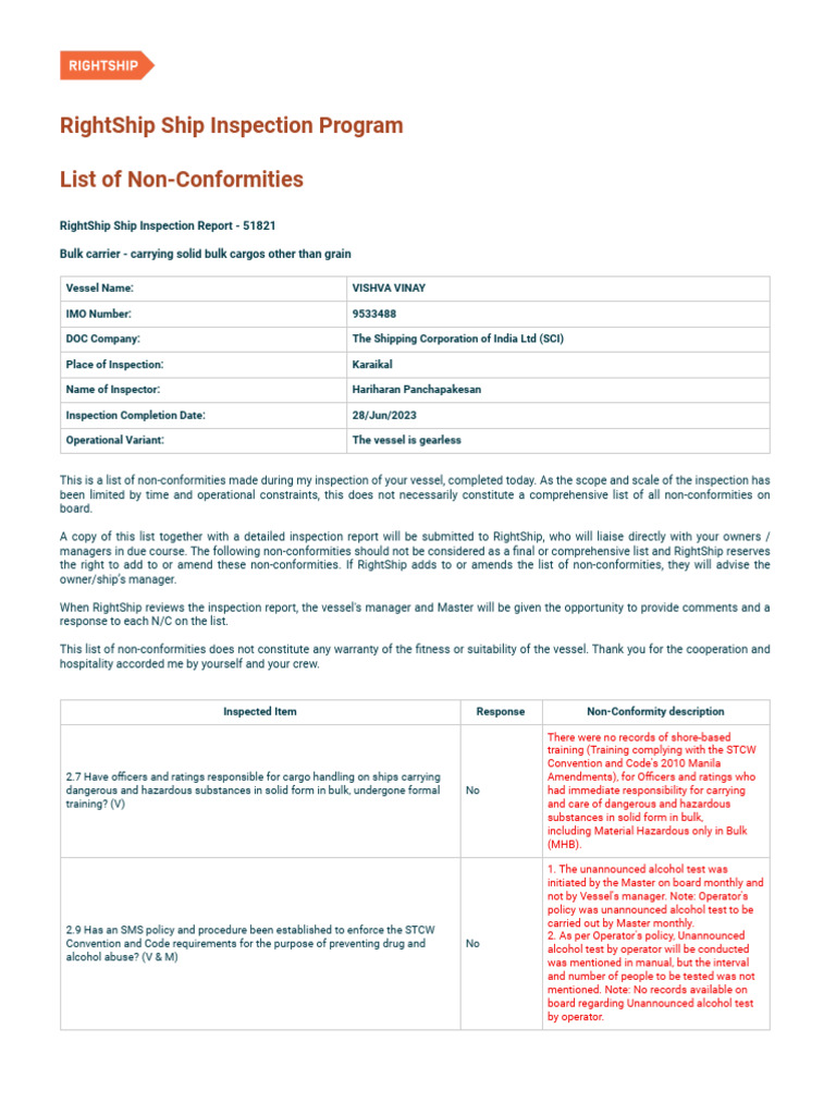 RightShip Inspection Ship Report | PDF | Navigation | Ships