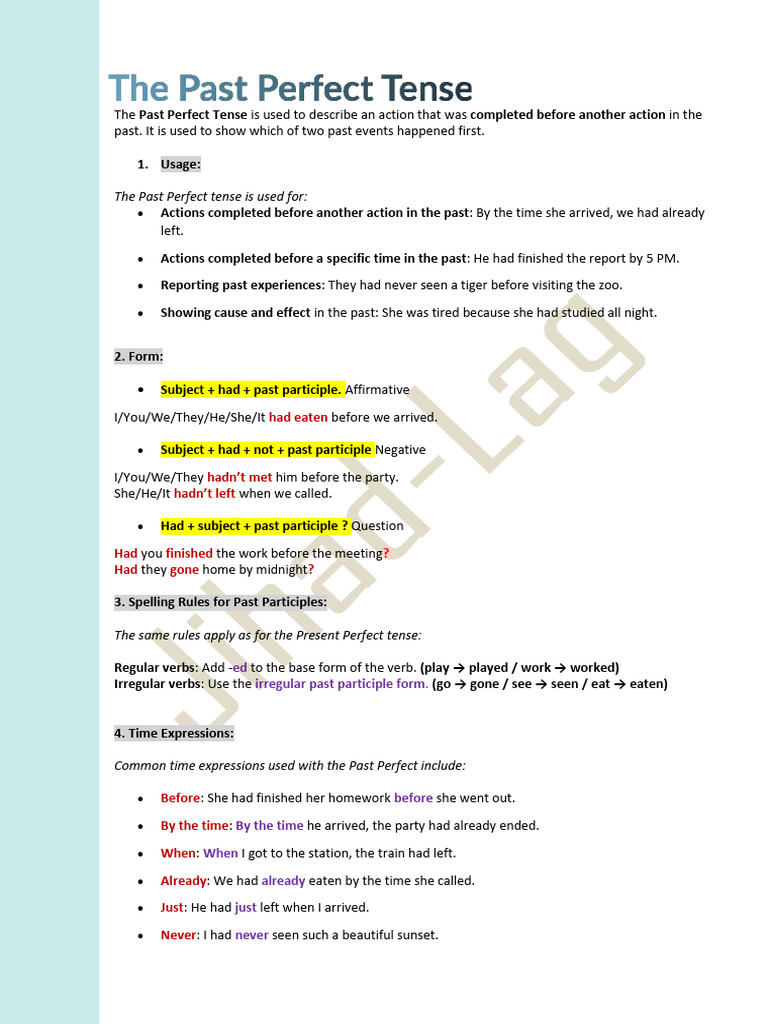 The Past Perfect Tense | PDF