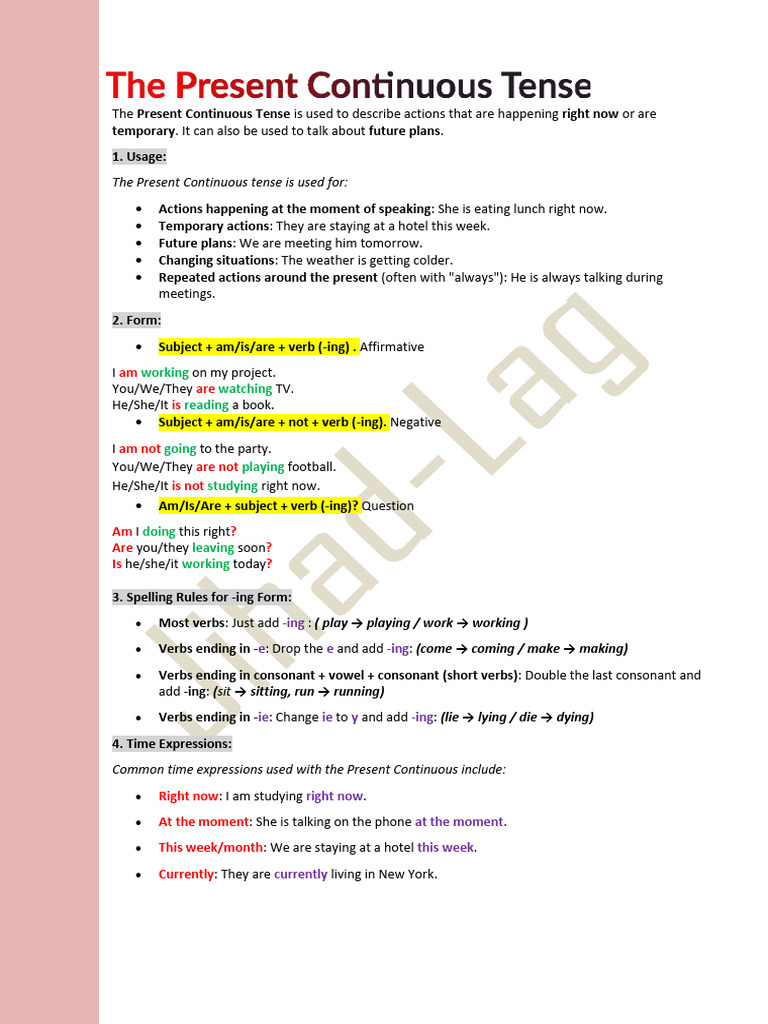 Present Continuous Tense Explained | PDF