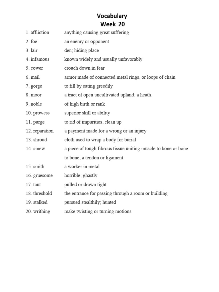 2025 Vocab Week 20 | PDF