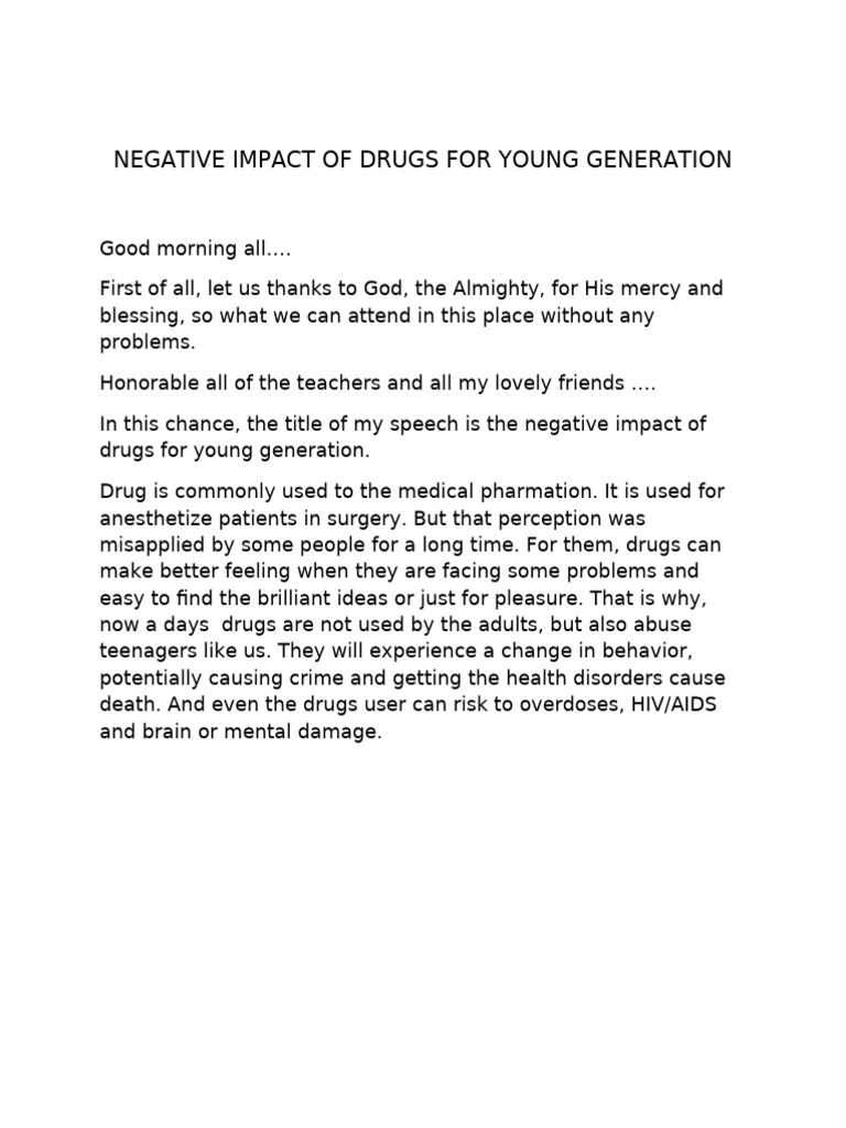 Negative Impact of Drugs For Young Generation | PDF