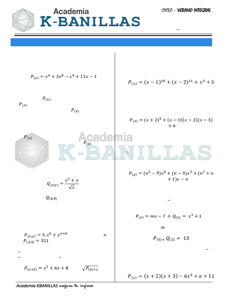 Álgebra - Semana 2 - Polinomios de Una Variable | PDF | Análisis numérico | Álgebra