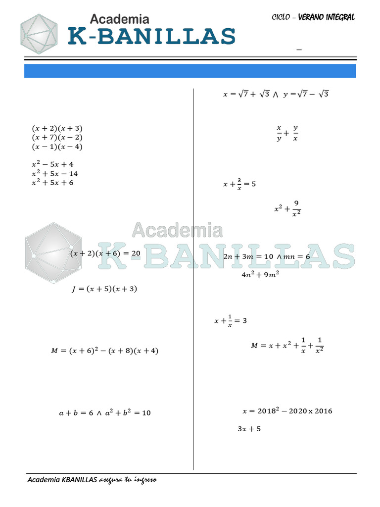 Álgebra - Semana 1 - Productos Notables | PDF