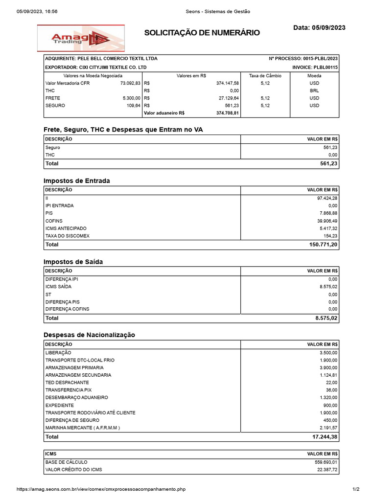 Solicitação de Numerário para Importação | PDF | Indústrias de serviços ...
