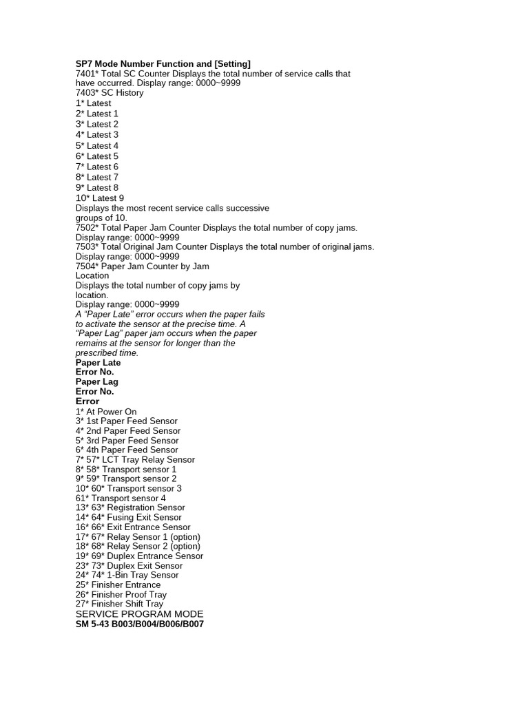 SP7 Mode Number Function and | PDF | Office Work | Printing