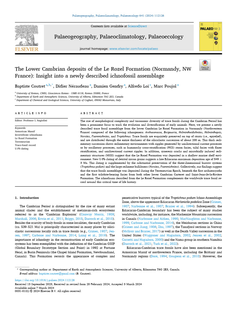 Coutret Et Al (2024) - Cambrian Deposits of The Le Rozel FM, France ...