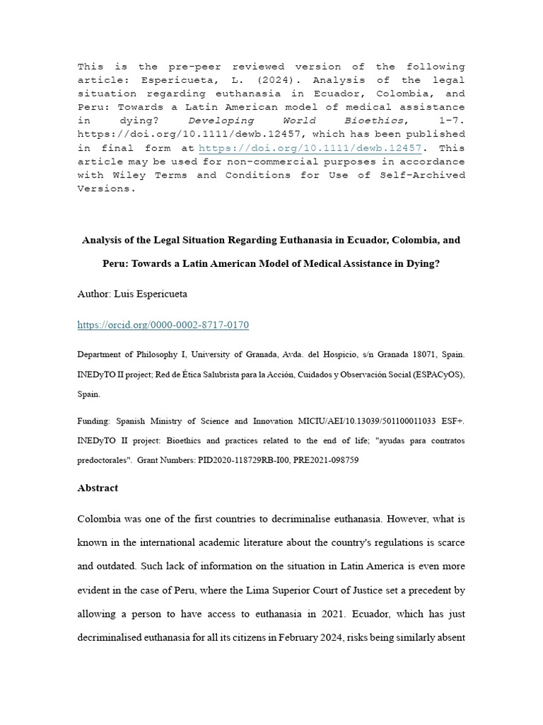 Euthanasia Legalization in Latin America | PDF | Psychiatry | Crimes