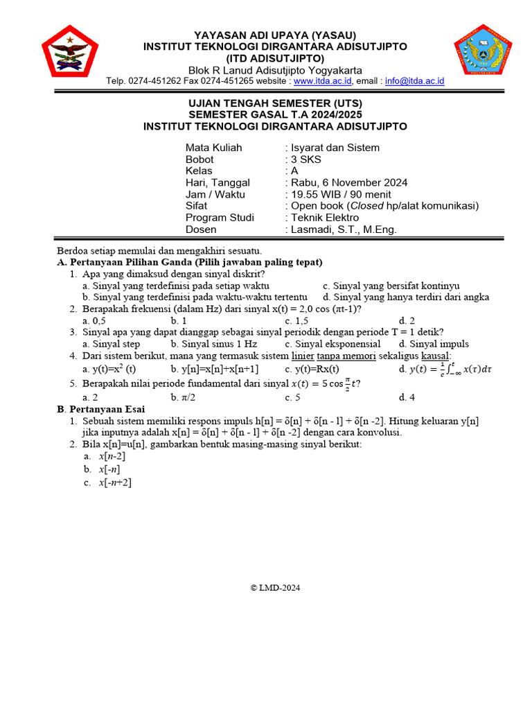 Soal UTS - Isyarat Dan Sistem - 2024 - RPL | PDF