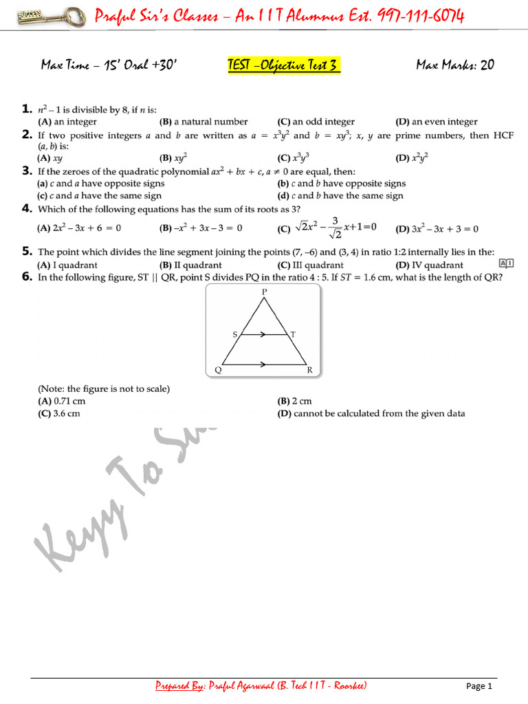 Class X Maths 30 Min Objective Set 3 250107 171551 | PDF