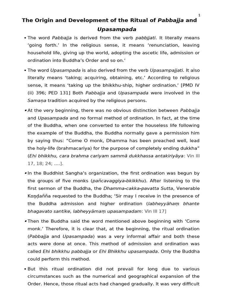 Evolution of Pabbajja and Upasampada | PDF | Indian Religions | Asceticism