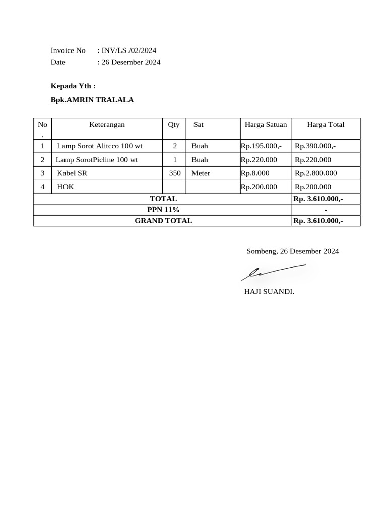 Invoice No Haji Suandi | PDF