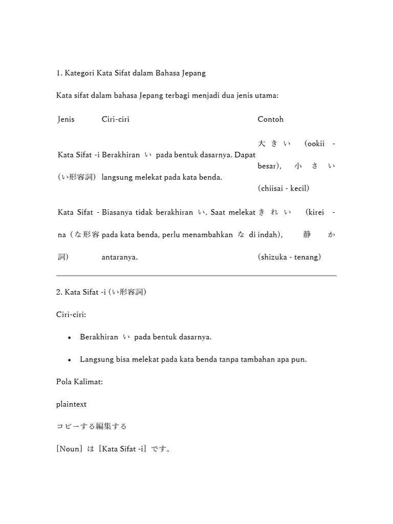Kata Sifat Bahasa Jepang | PDF