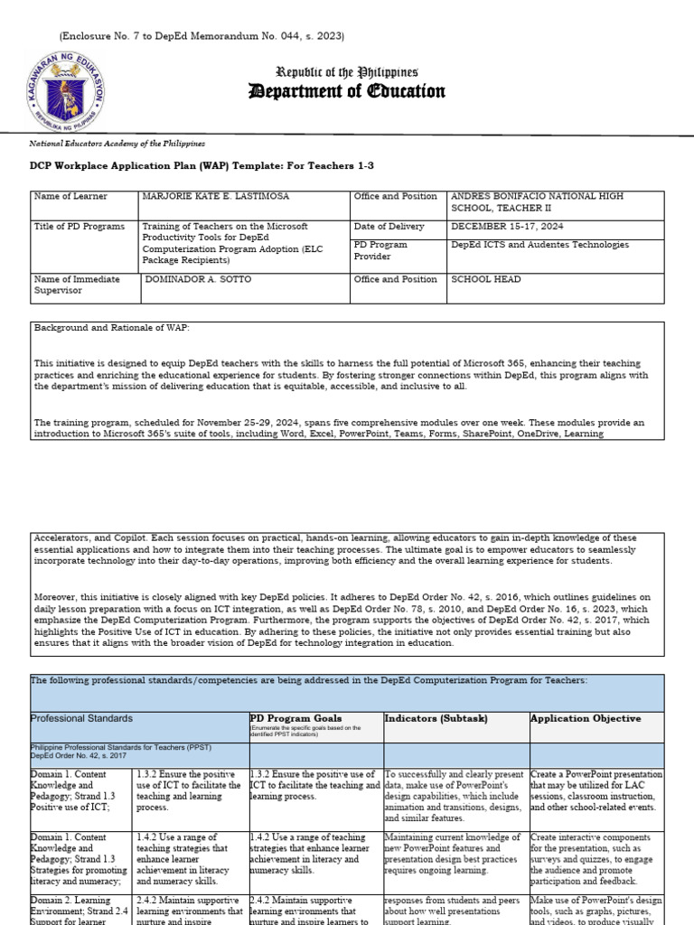 DCP WORK APPLICATION PLAN | PDF | Educational Technology | Teachers