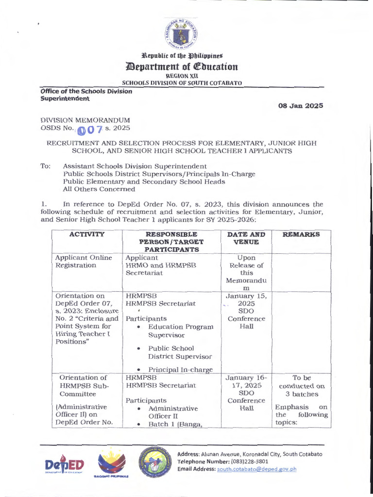 DM OSDS No. 007 S. 2025 RECRUITMENT AND SELECTION PROCESS FOR ...