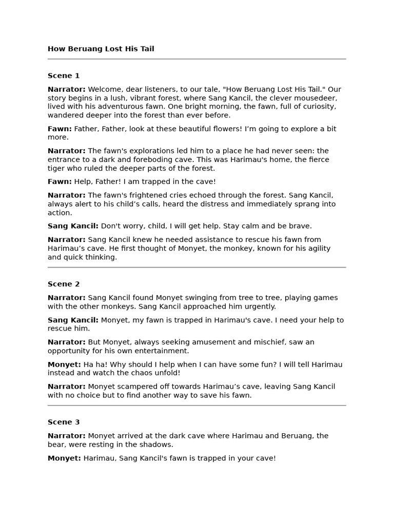 How Beruang Lost His Tail: A Fable | PDF | Courage