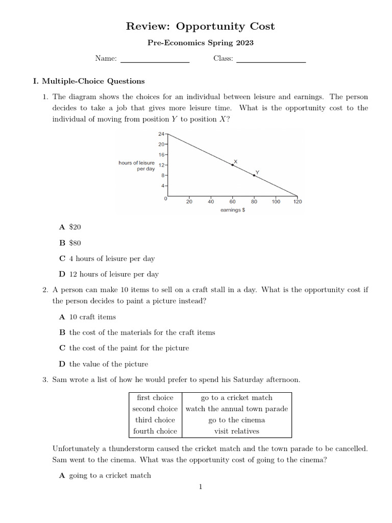 Review CH 3 Opportunity Cost | PDF | Opportunity Cost | Business