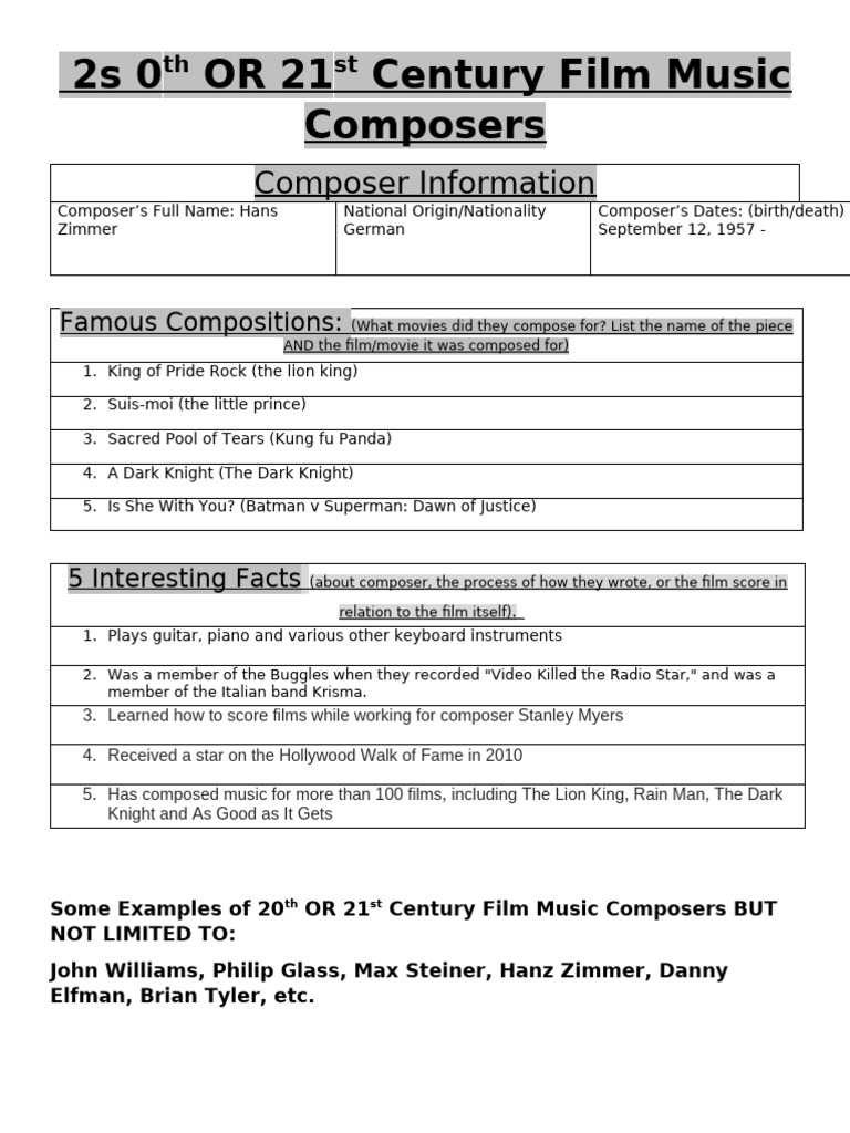 20th - 21st Century Film Music Composers | PDF