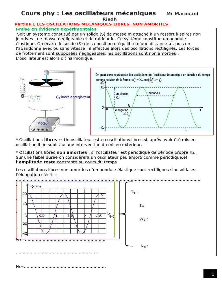 Cours Les Oscillateurs Mécaniques Word | PDF