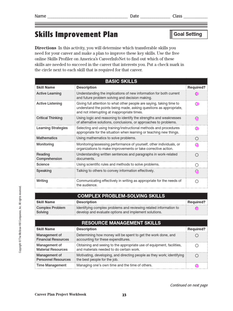 Career Skills Improvement Plan Guide | PDF | Reading Comprehension ...